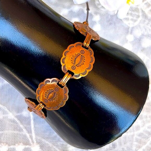 Vintage | Jewelry | Vintage 4s Solid Copper Stamped Concho Bracelet ...